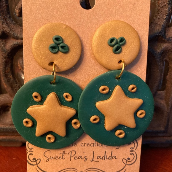 Jewelry | Lightweight Polymer Clay Golden Star And Polka Dot Earrings ...